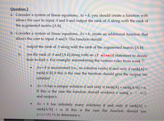 Solved Question 2 a. Consider a system of linear equations, | Chegg.com