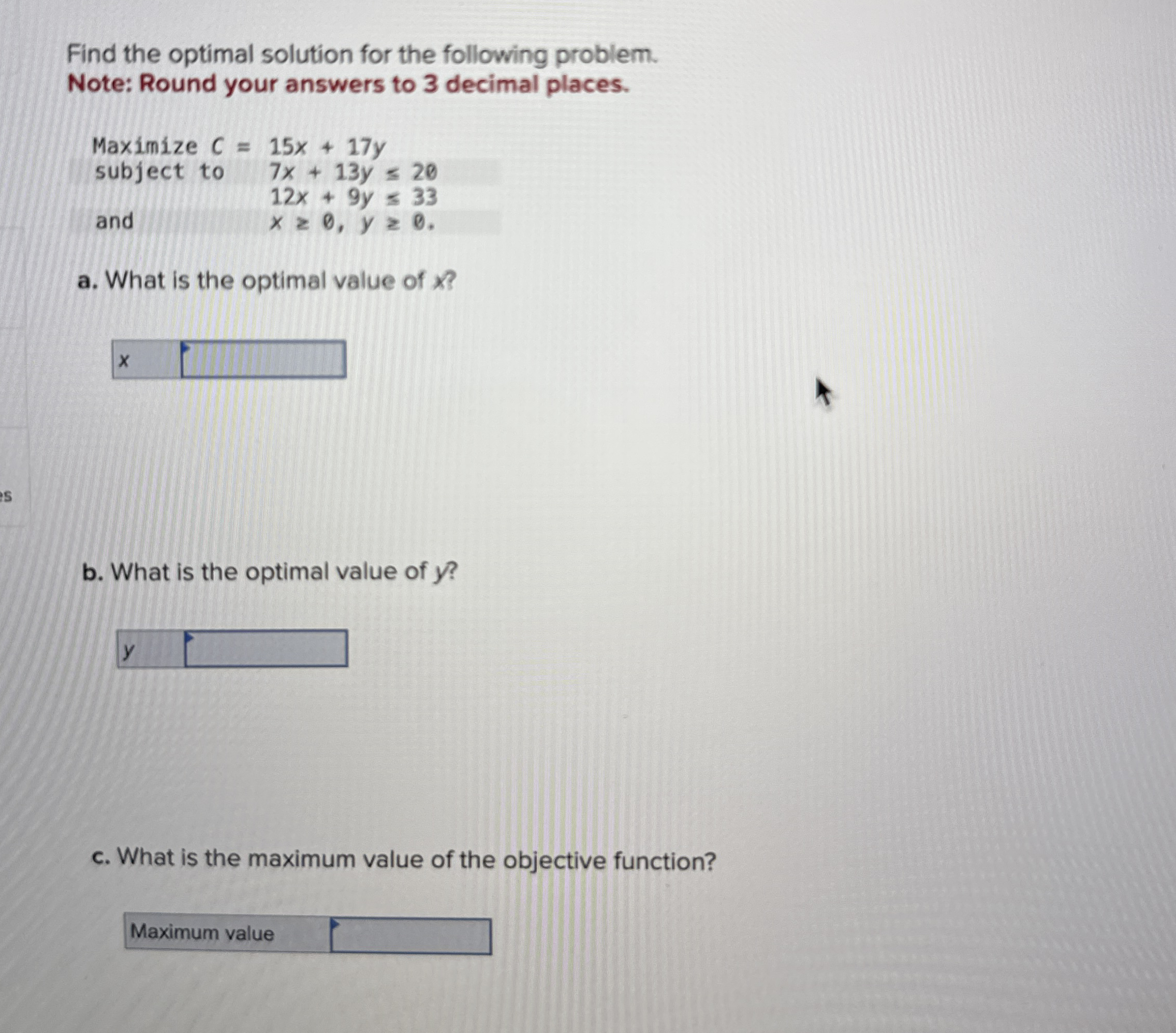 Solved Find the optimal solution for the following | Chegg.com