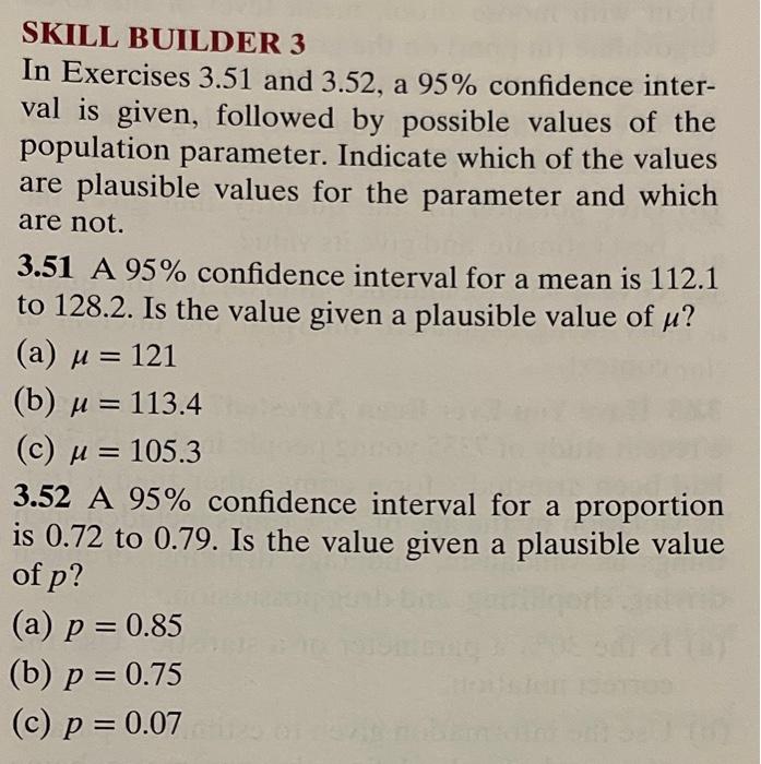 Solved SKILL BUILDER 3 In Exercises 3.51 and 3.52, a 95\% | Chegg.com