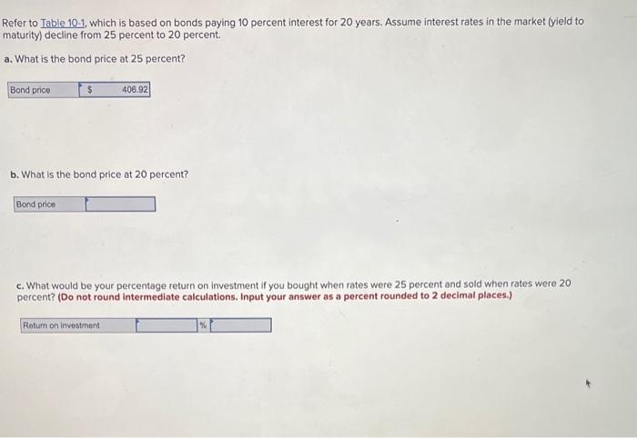 Solved Refer to Table 10-1, which is based on bonds paying | Chegg.com