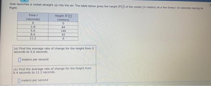Solved Jose launches a rocket straight up into the air. The | Chegg.com