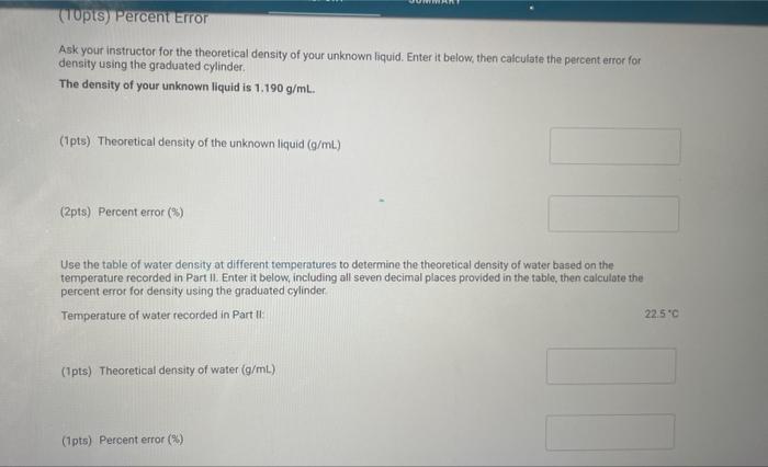 Solved Report Table GM.4: Part II Calculations Density | Chegg.com