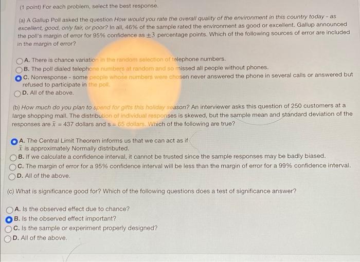 Solved (1 point) For each problem, select the best response. | Chegg.com