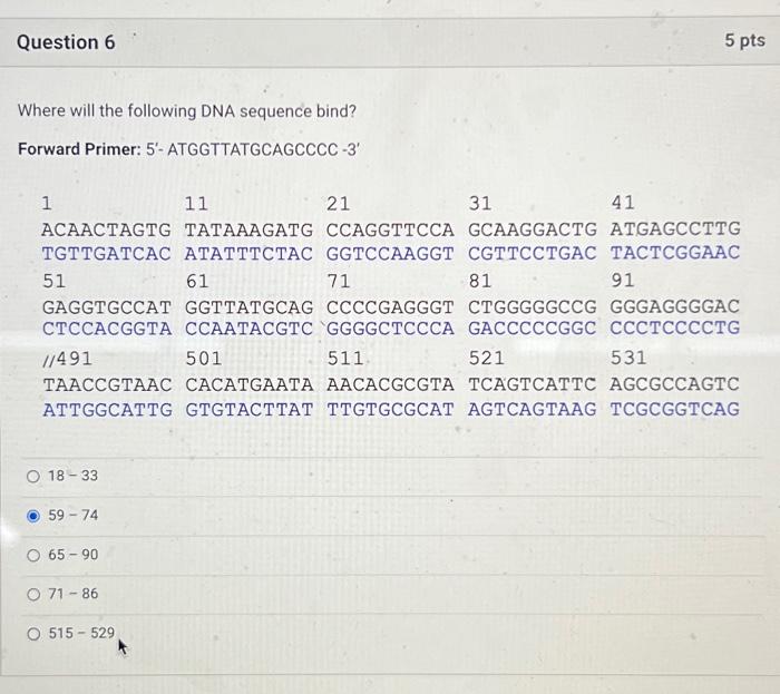 Solved Question 6 Where will the following DNA sequence | Chegg.com