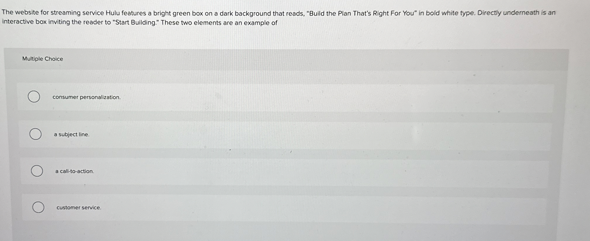 Solved The website for streaming service Hulu features a | Chegg.com
