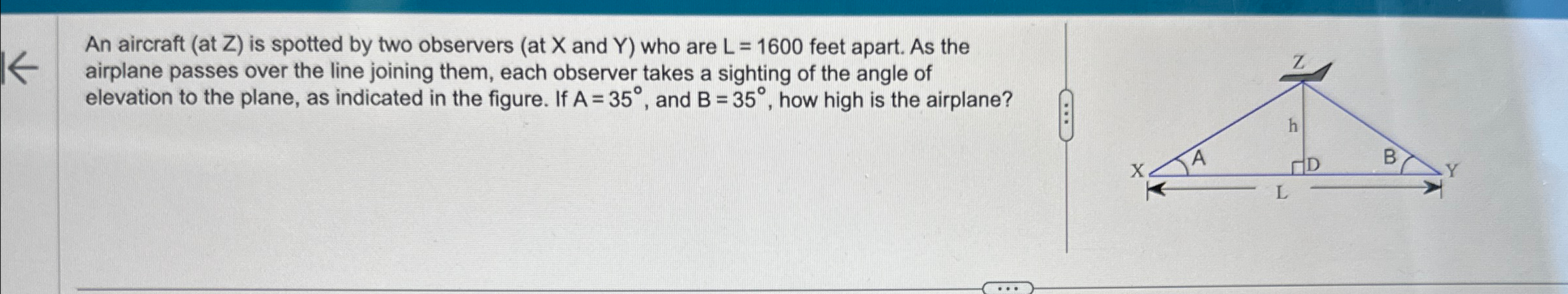 Solved An aircraft (at Z ) ﻿is spotted by two observers (at | Chegg.com