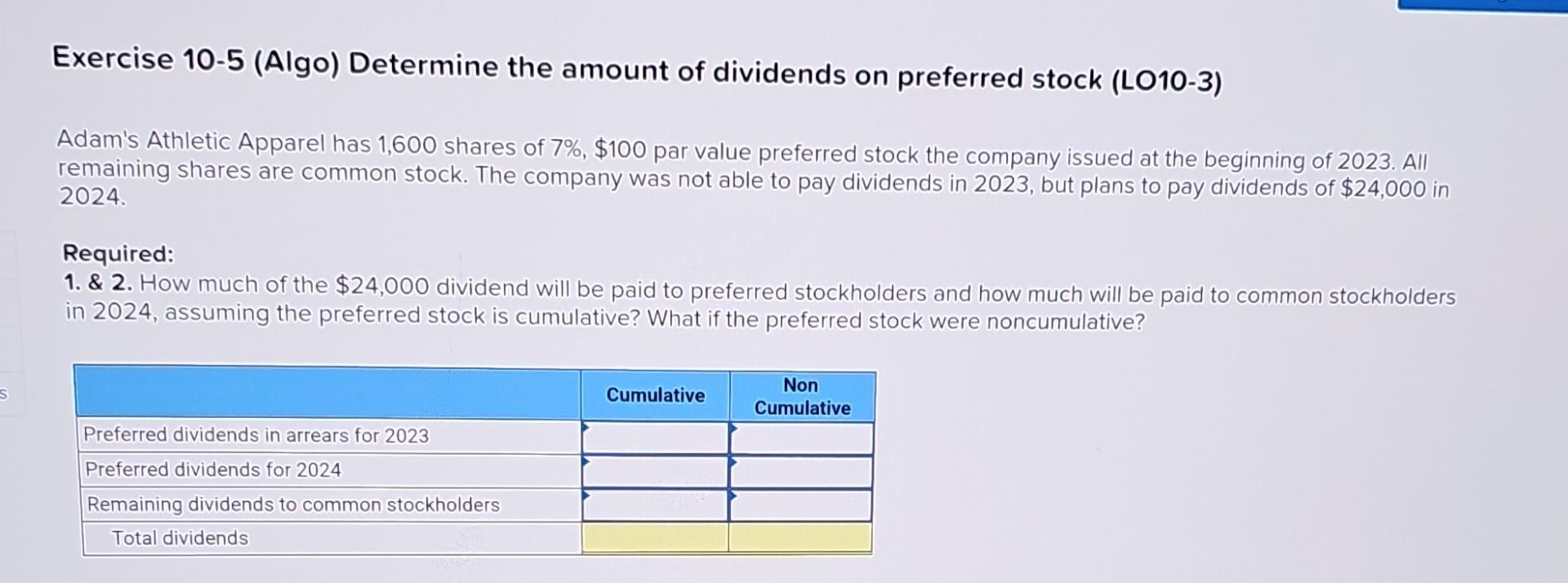 Solved Exercise 10-5 (Algo) Determine the amount of | Chegg.com