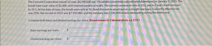 Solved The Concord Corporation issued 10 year, $4,390,000 | Chegg.com