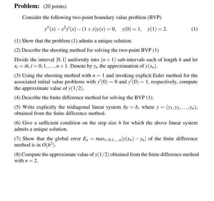 Solved Problem: (20 points) Consider the following two-point | Chegg.com