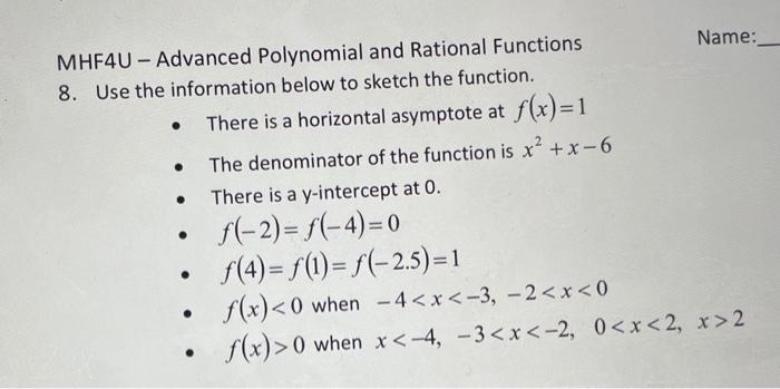 Solved . • MHF4U - Advanced Polynomial and Rational | Chegg.com