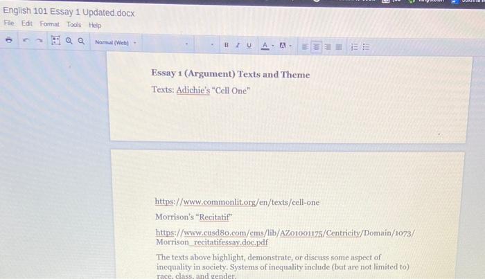 English 101 Essay 1: Writing Guidelines and | Chegg.com