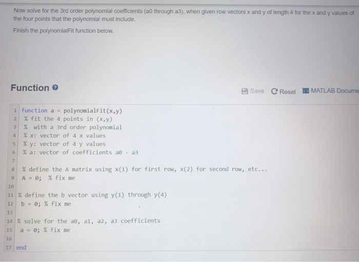 Solved Now solve for the 3rd order polynomial coefficients | Chegg.com