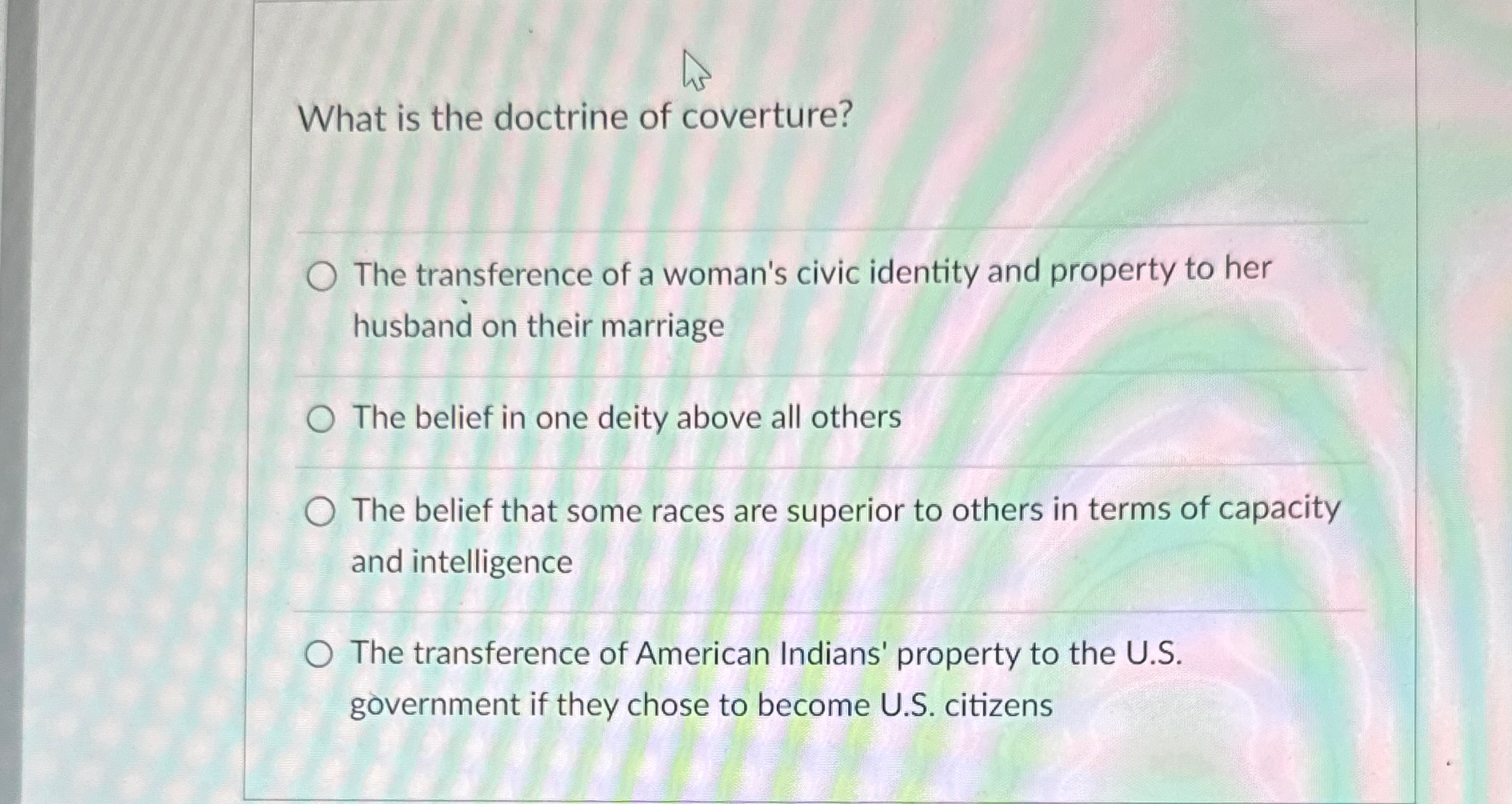 Solved What is the doctrine of coverture?The transference of | Chegg.com