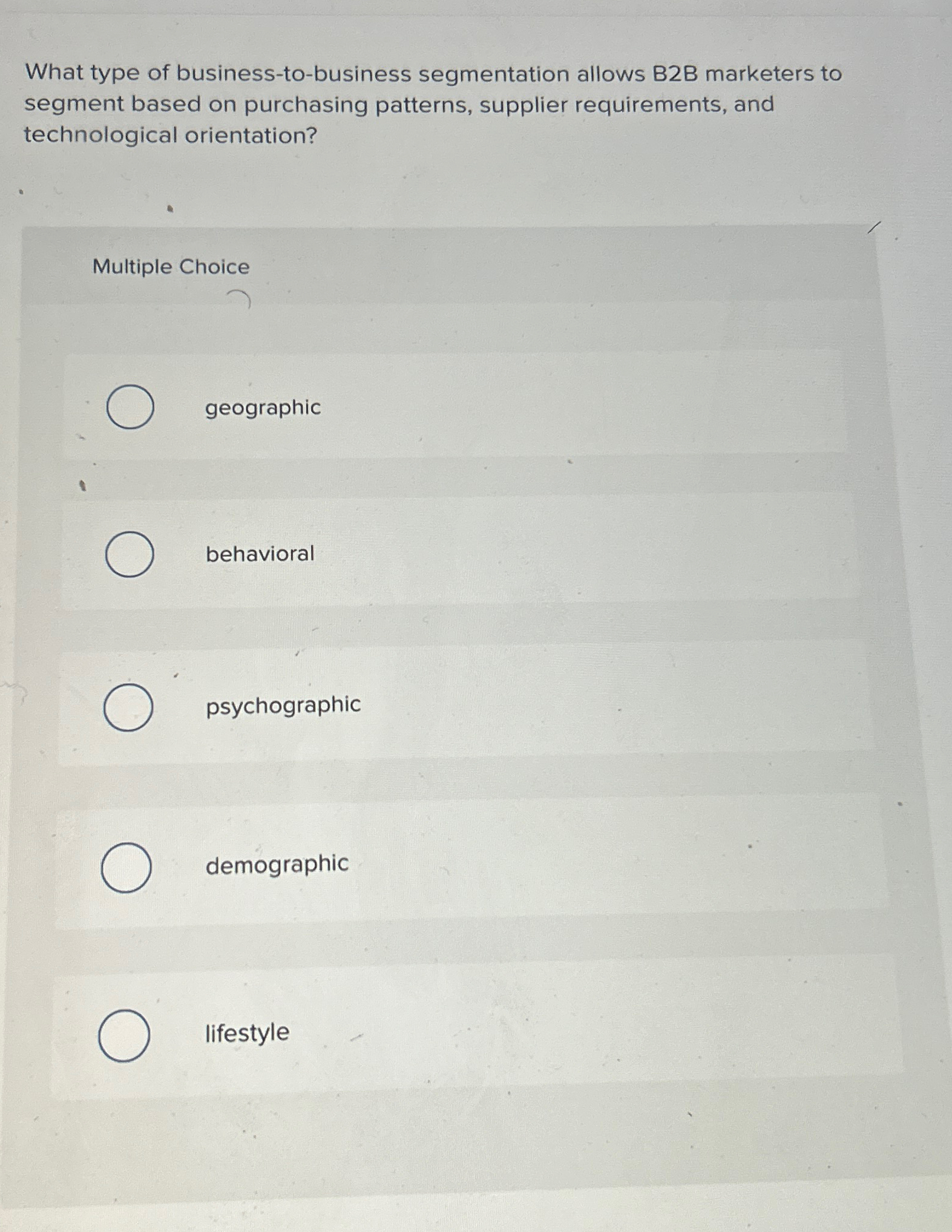 Solved What type of business-to-business segmentation allows | Chegg.com