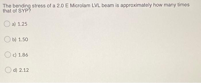 Solved The bending stress of a 2.0 E Microlam LVL beam is | Chegg.com
