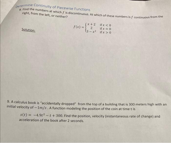Solved Determine Continuity of Piecewise Functions 8. Find | Chegg.com