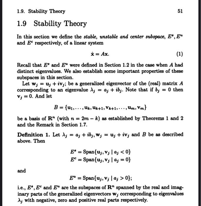 Solved 1. Find the stable, unstable and center subspaces | Chegg.com