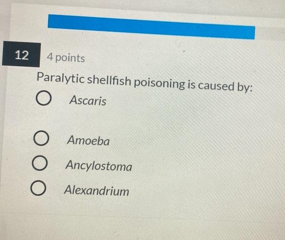 Solved 12 4 points Paralytic shellfish poisoning is caused | Chegg.com