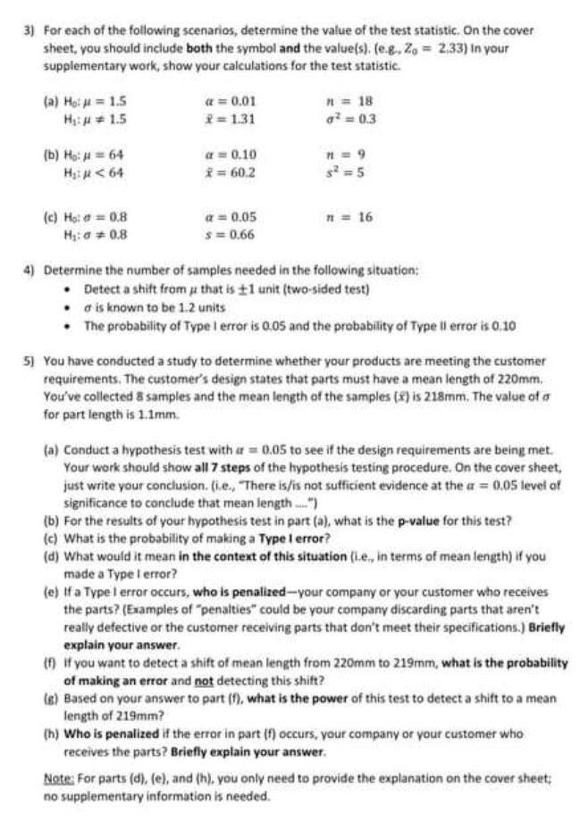 Solved 3) For each of the following scenarios, determine the | Chegg.com