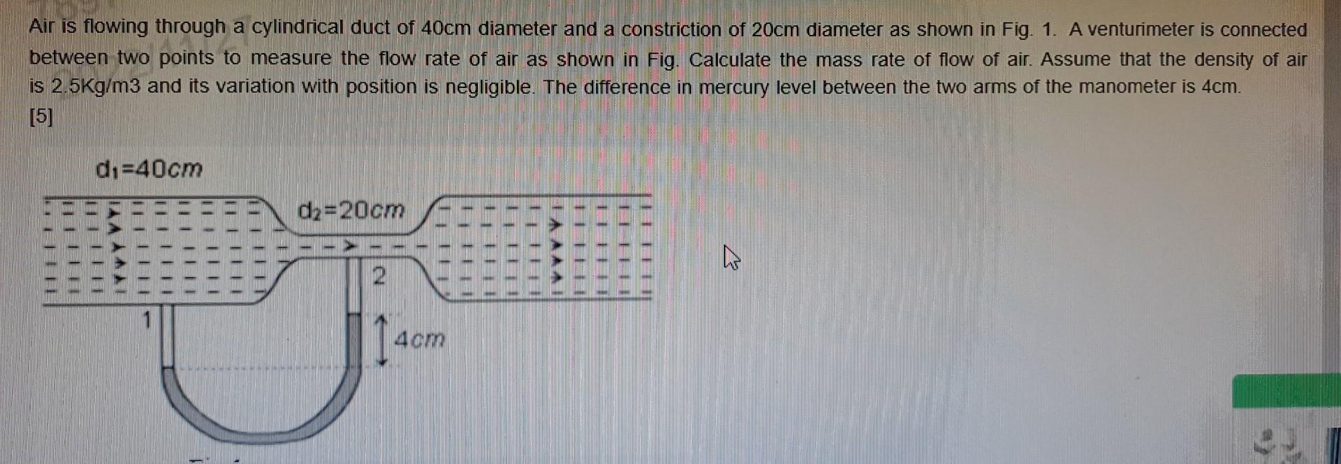 Solved Air is flowing through a cylindrical duct of 40 cm | Chegg.com