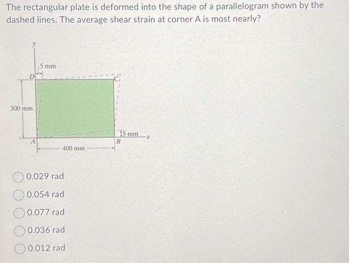 Solved The rectangular plate is deformed into the shape of a | Chegg.com