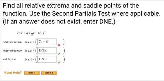 Solved Find all relative extrema and saddle points of the | Chegg.com