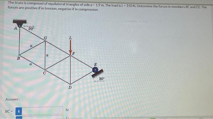 Solved The truss is composed of equilateral triangles of | Chegg.com