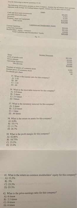 Solved Use he fellwing to rqtin-42 The following infomon | Chegg.com