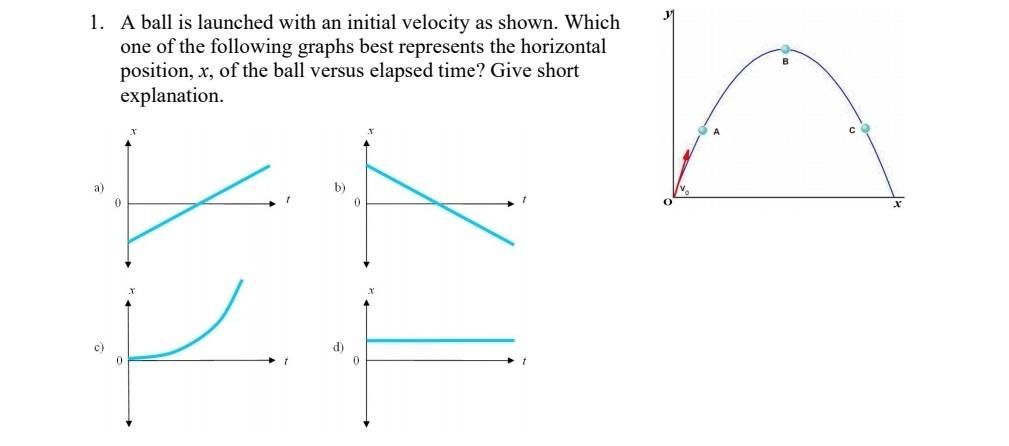 Solved 1. A ball is launched with an initial velocity as | Chegg.com
