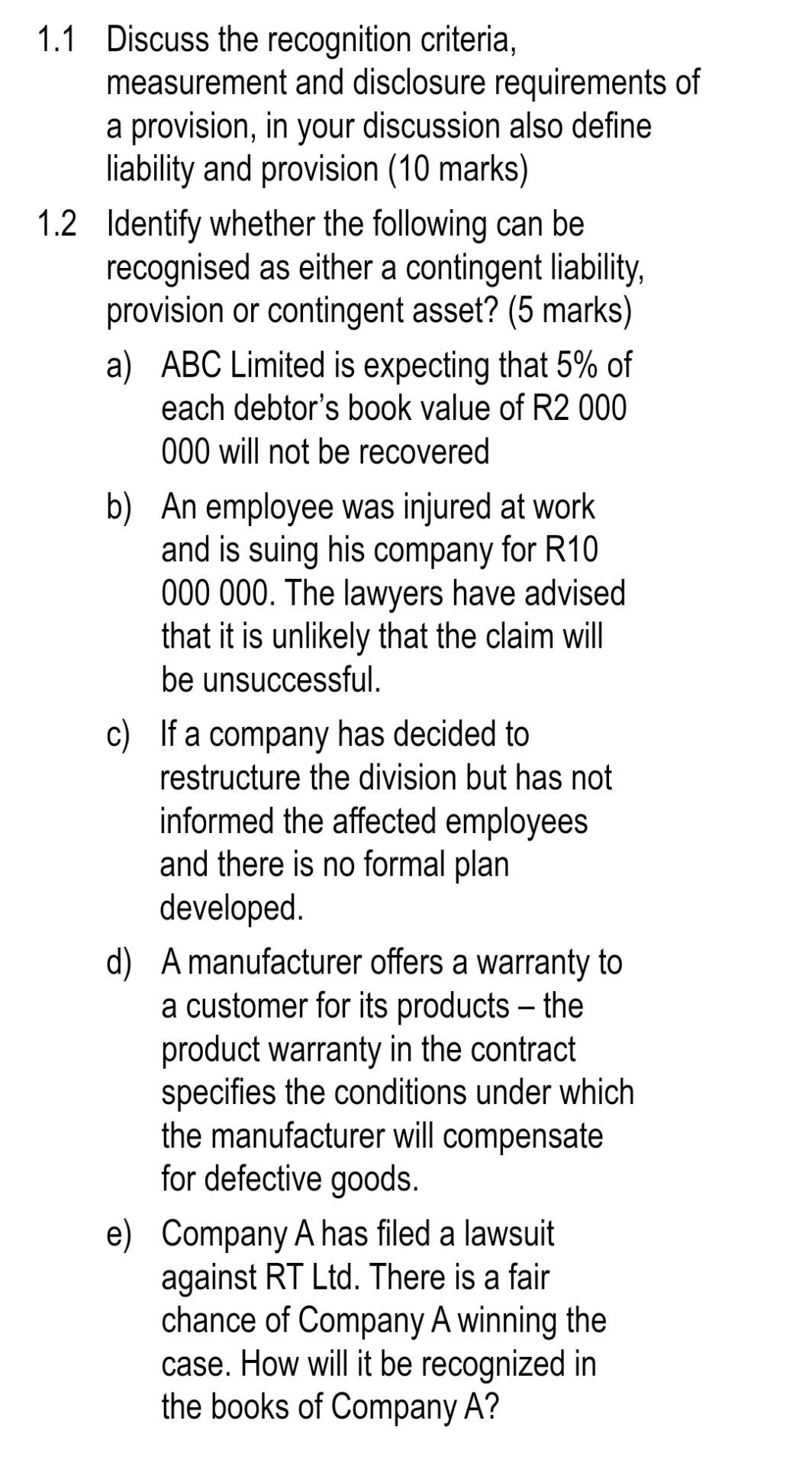 Solved 1.1 Discuss the recognition criteria, measurement and | Chegg.com