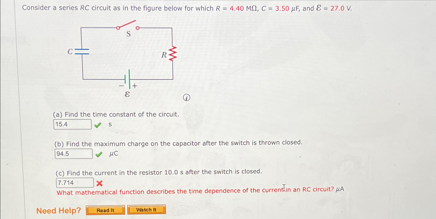 Solved Consider a series RC ﻿circuit as in the figure below | Chegg.com