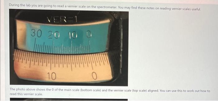 Solved During the lab you are going to read a vernier scale | Chegg.com