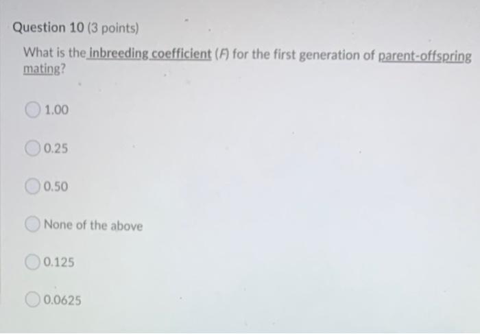 Solved Question 10 (3 points) What is the inbreeding | Chegg.com
