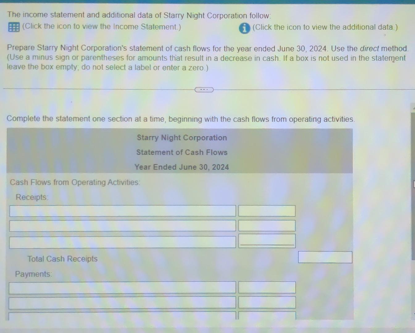 The income statement and additional data of Starry | Chegg.com