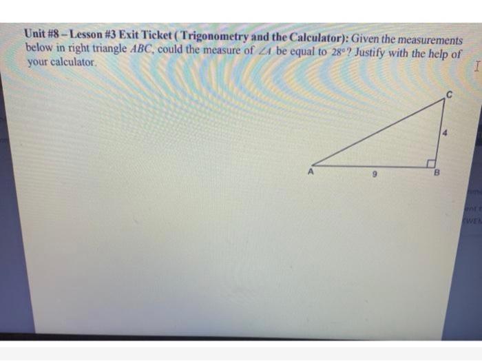 Solved Unit #8 - Lesson #3 Exit Ticket ( Trigonometry and | Chegg.com