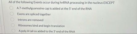 Solved All of the following Events occur during hnRNA | Chegg.com