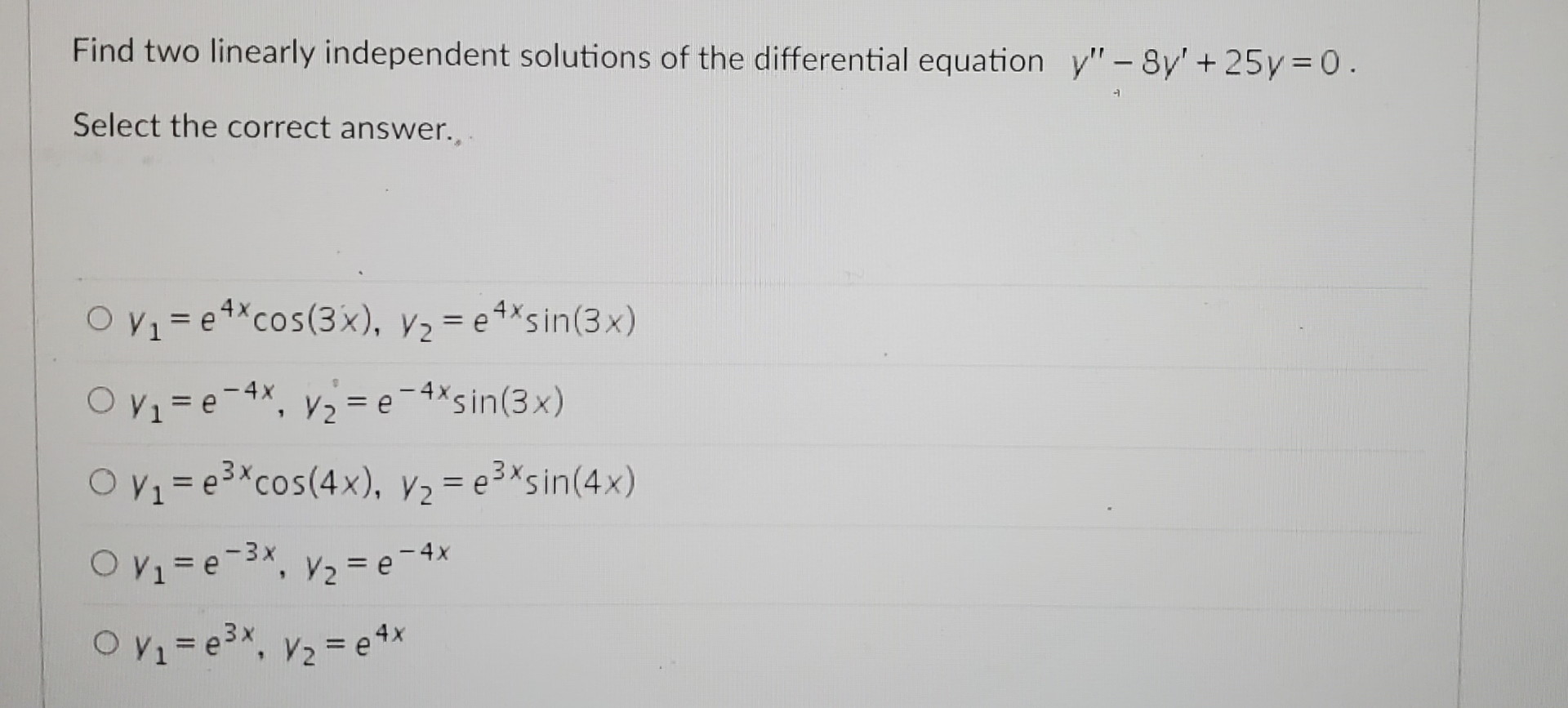 Solved Find two linearly independent solutions of the | Chegg.com