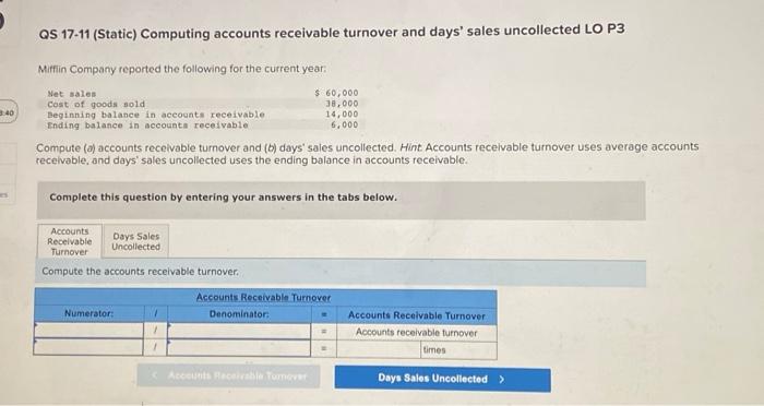 Solved QS 17-11 (Static) Computing accounts receivable | Chegg.com