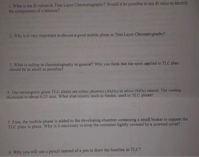 Solved 1. What is the Rfvalues in Thin Layer Chromatography? | Chegg.com