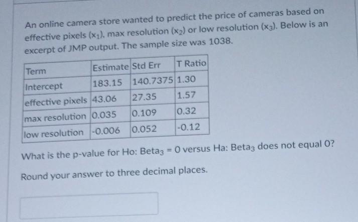 Solved An online camera store wanted to predict the price of | Chegg.com