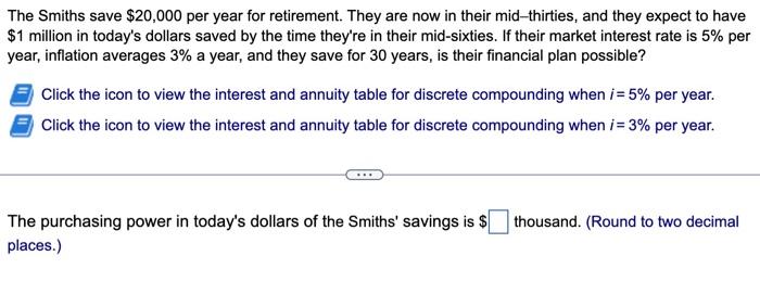 Solved The Smiths save $20,000 per year for retirement. They | Chegg.com Solved The Smiths save $20,000 per year for retirement. They | Chegg.com