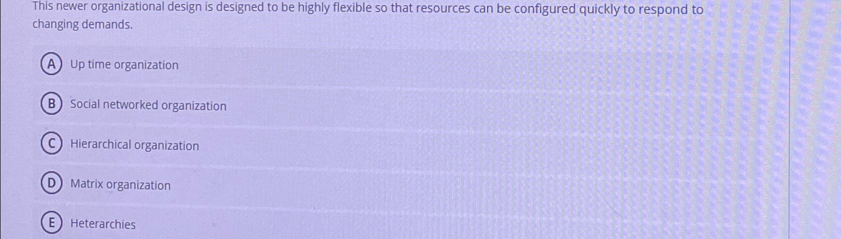 Solved This newer organizational design is designed to be | Chegg.com