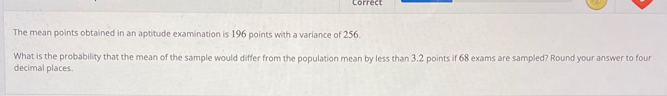 Solved The mean points obtained in an aptitude examination | Chegg.com
