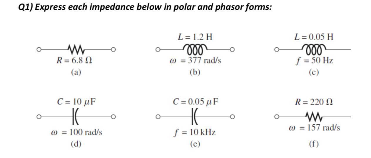 Solved Q1) ﻿Express each impedance below in polar and phasor | Chegg.com