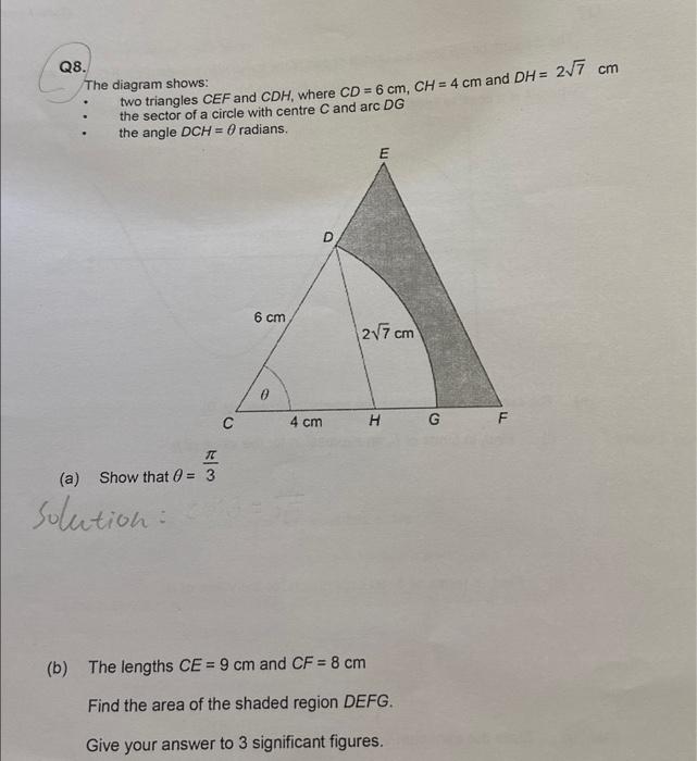 Solved Q8. The diagram shows: two triangles CEF and CDH, | Chegg.com