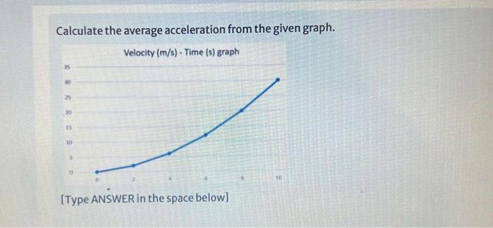 Solved Calculate the average acceleration from the given | Chegg.com