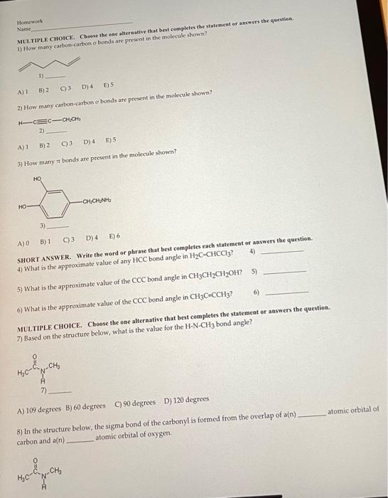 Solved Domework Name MULTIPLE CHOICE. Choose the one | Chegg.com