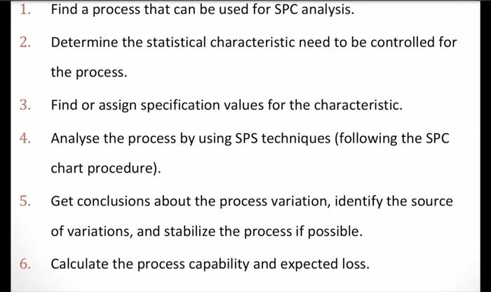 Solved 1. Find a process that can be used for SPC analysis. | Chegg.com