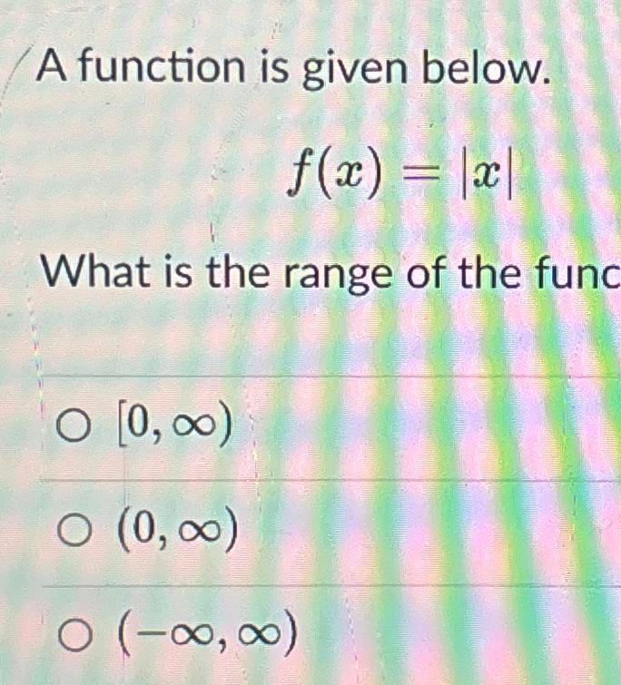 Solved A function is given below.f(x)=|x|What is the range | Chegg.com