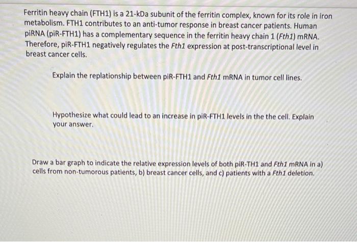Solved Ferritin heavy chain (FTH1) is a 21-kDa subunit of | Chegg.com